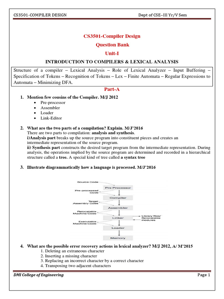 CS3501 Compiler Design | PDF | Parsing | Computer Program