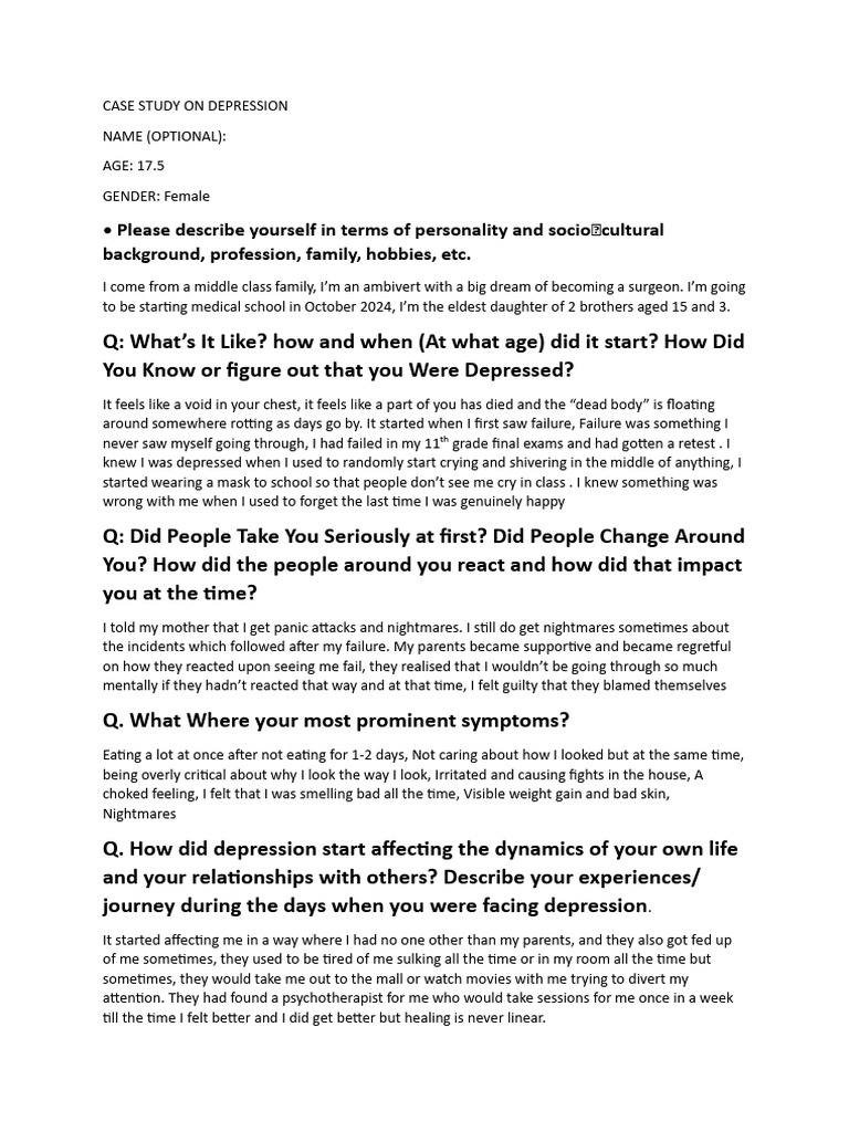 Case Study On Depression | PDF | Psychotherapy | Major Depressive Disorder