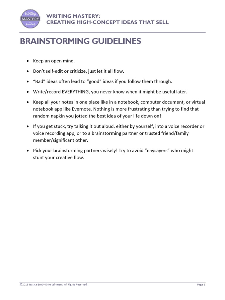 Handout Brainstorming Guidelines Pdf