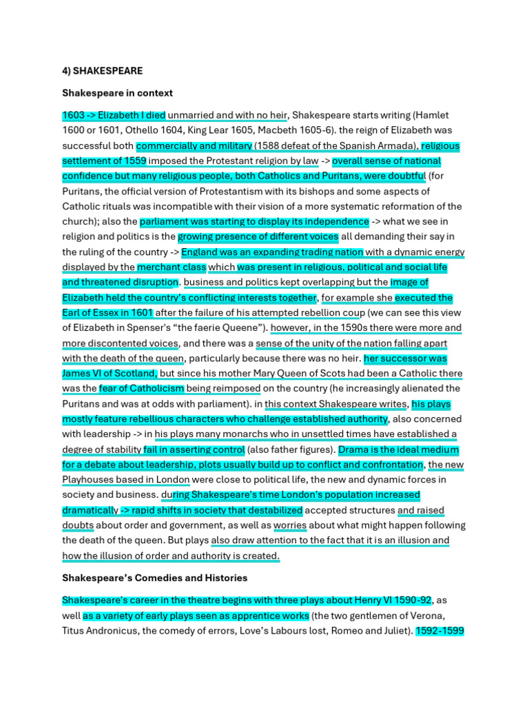 Shakespeare - A summary | PDF | Hamlet | Much Ado About Nothing