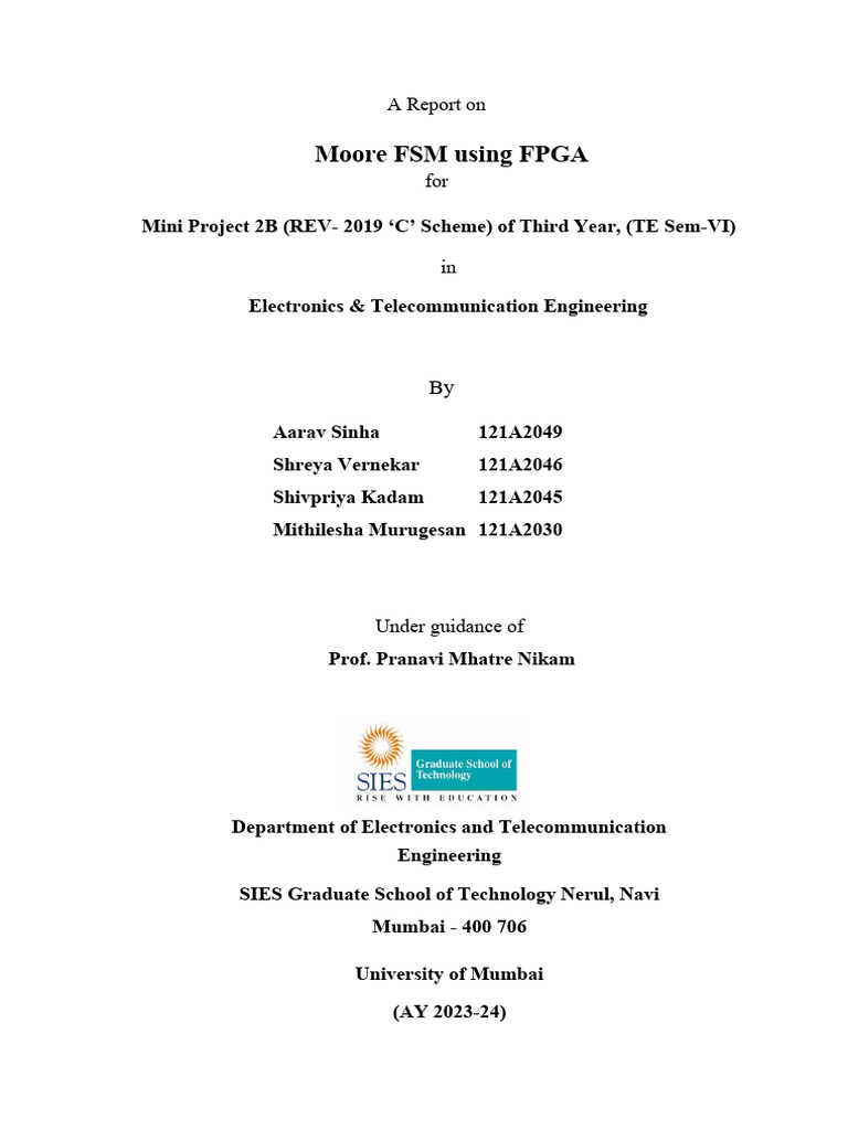 FPGA Mini Project Report Format FH 24 | PDF | Field Programmable Gate ...