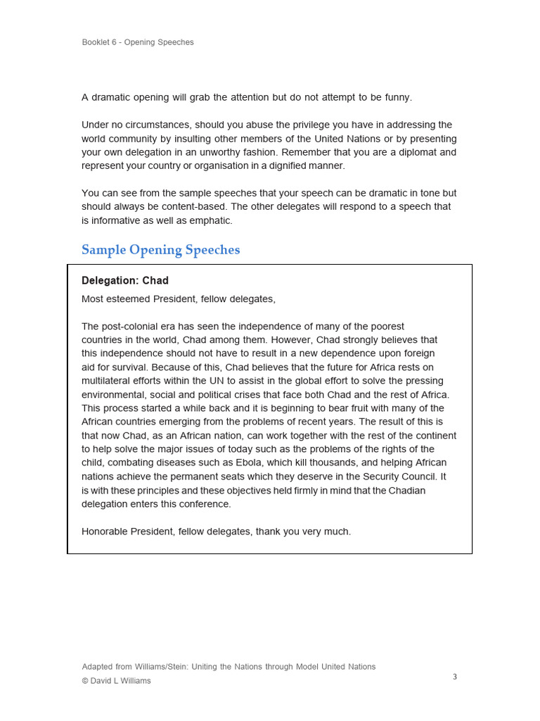 Booklet 6 Opening Speeches | PDF | Chad | United Nations
