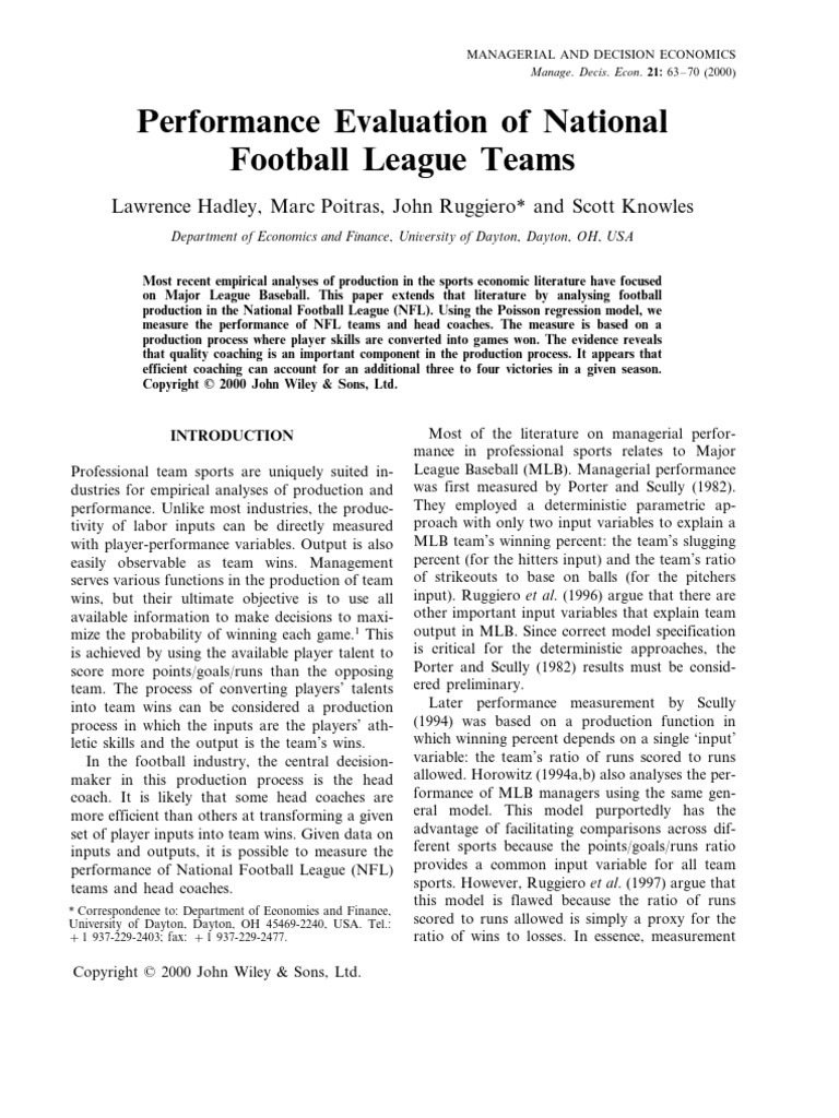 Performance Evaluation of National Football League Teams | PDF ...