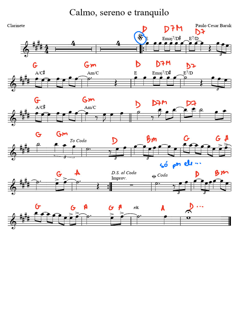 Calmo, Sereno e Tranquilo - Clarinete | PDF