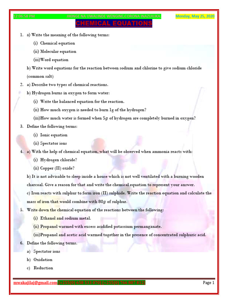 Chemistry Topical Questions | PDF | Acid | Chemistry