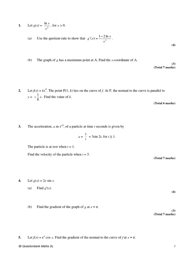 Differentiation Questions | PDF | Tangent | Mathematical Objects