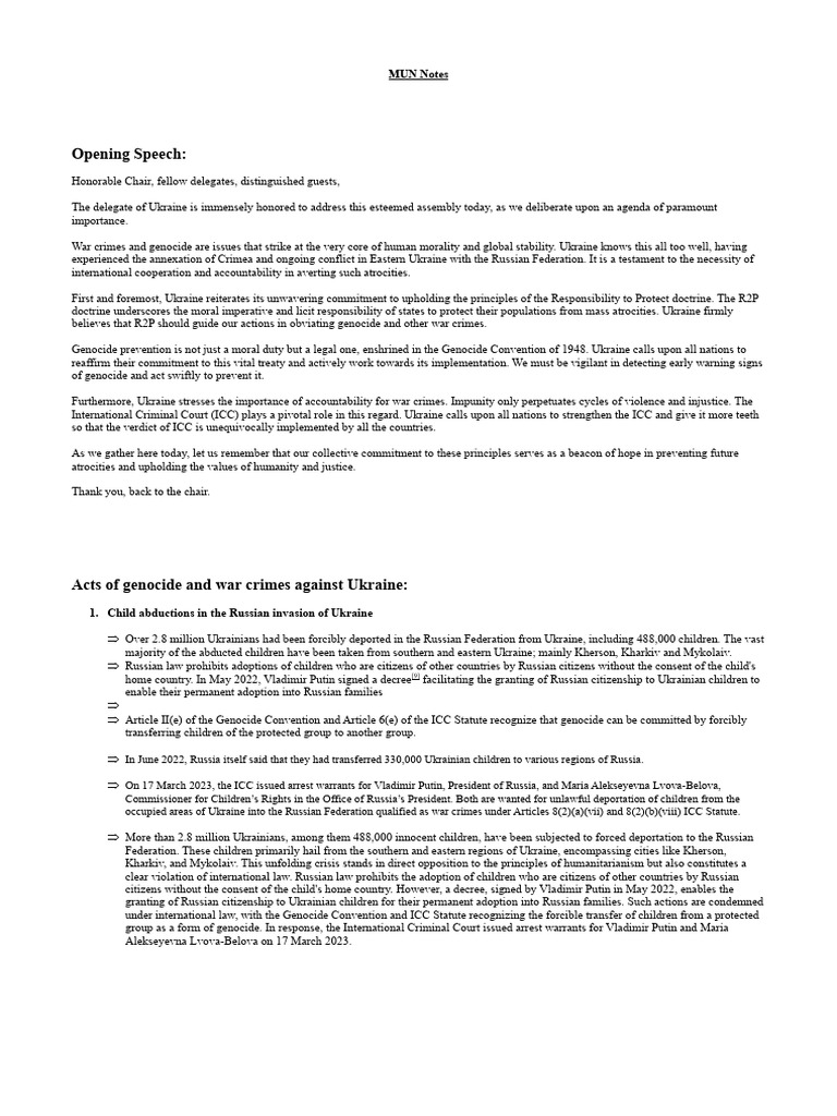 MUN Notes | PDF | International Criminal Court | Responsibility To Protect