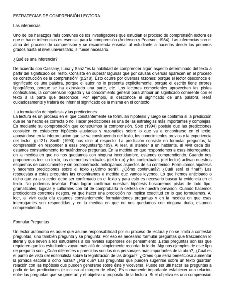 Estrategias de Comprensión Lectora-1 | PDF | Inferencia | Comprensión lectora
