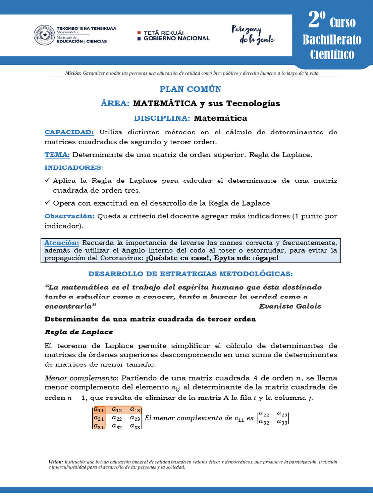 Regla de Laplace en Matrices 4x4 | PDF | Determinante | Matriz ...