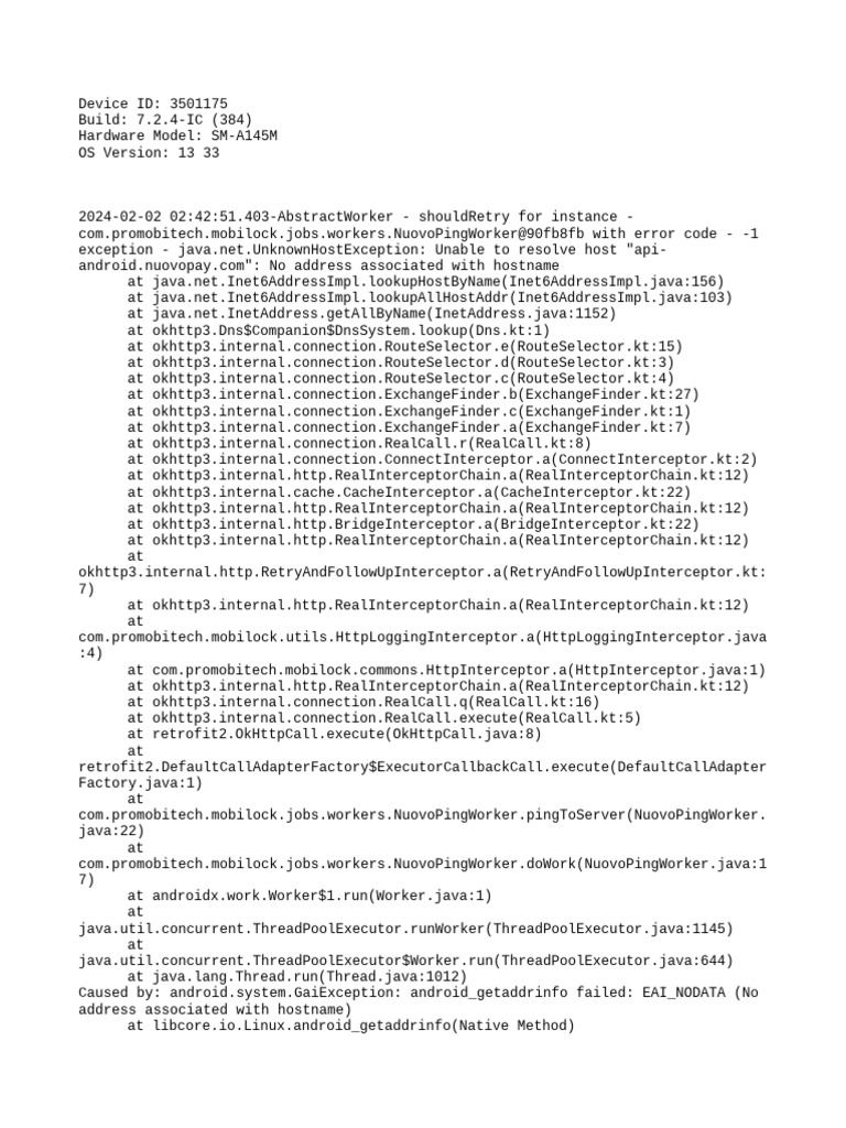 Network Error Logs for NuovoPingWorker | PDF | Domain Name System | Java (Programming Language)