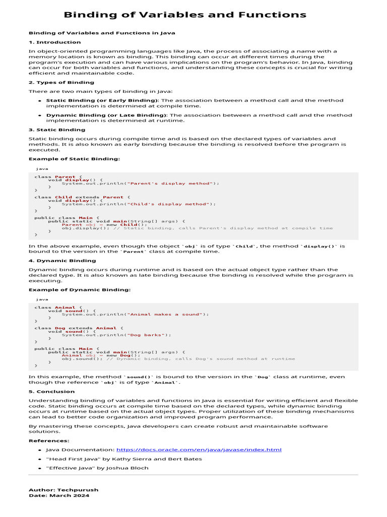 Binding of Variables and Functions | PDF | Method (Computer Programming) | Variable (Computer ...