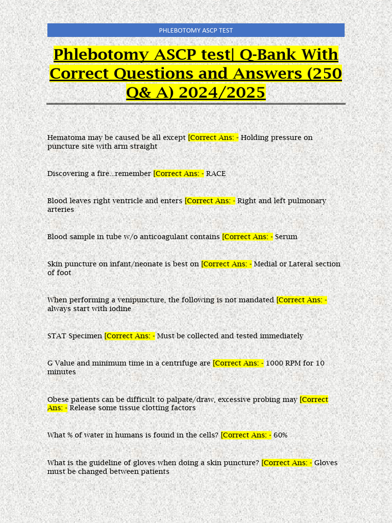 Phlebotomy ASCP Test | PDF | Blood | Blood Plasma