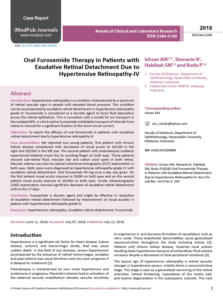 Oral Furosemide in Patients With Exudative Retinal Detachment Due To ...