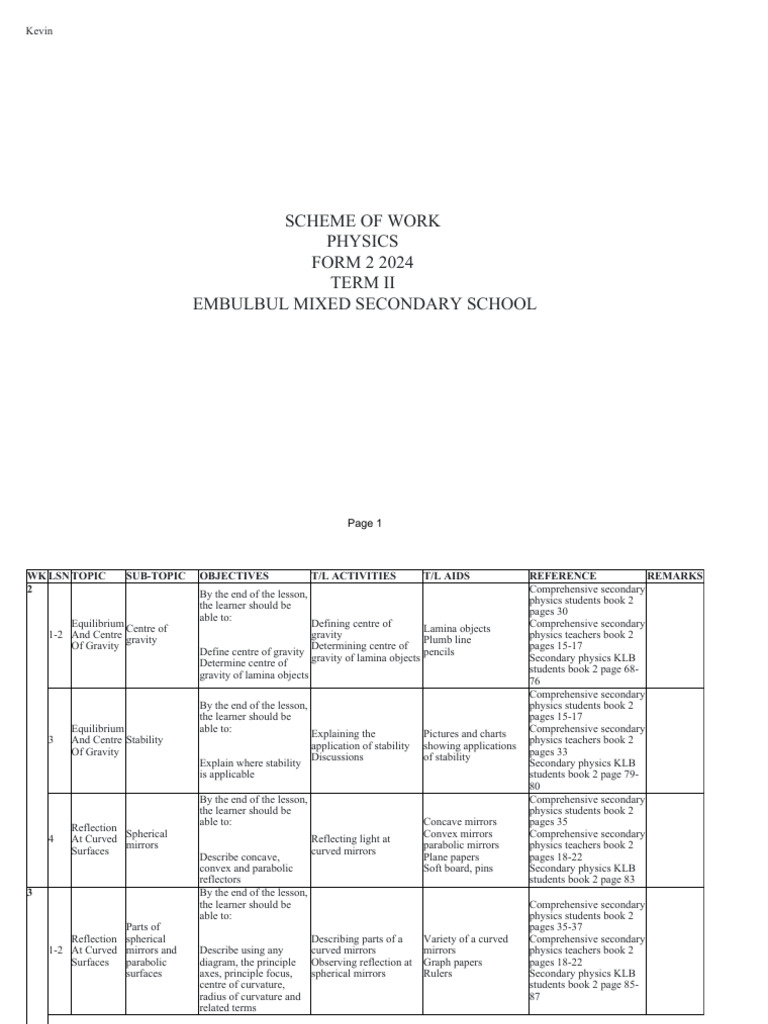 Physics - Form 2 - Term-II | PDF | Mirror | Magnetism