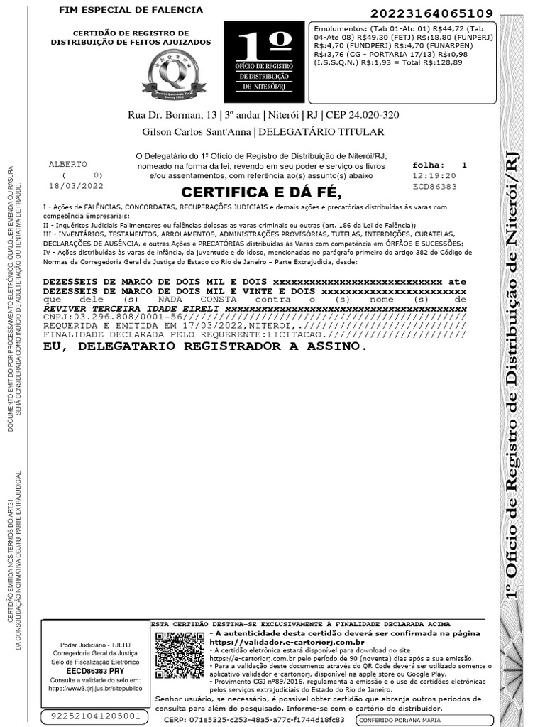 Certidão Negativa de Falência | PDF | Justiça | Crime e Violência