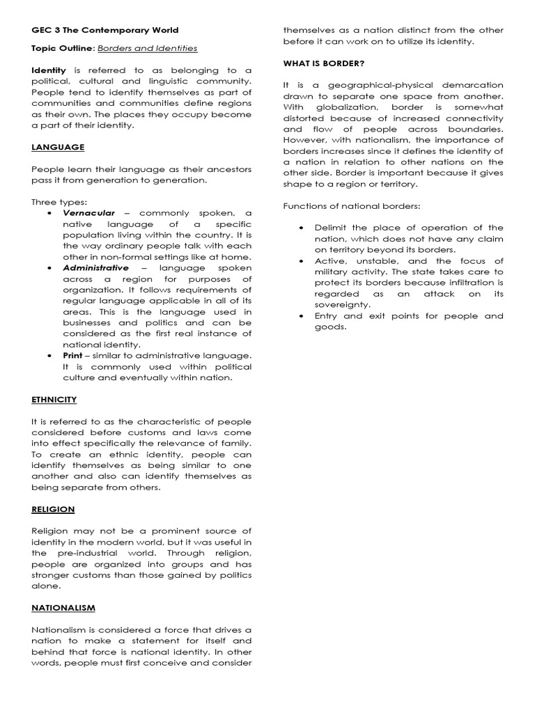 GEC 3 Chapter 15 Outline | PDF | Nation | Nationalism