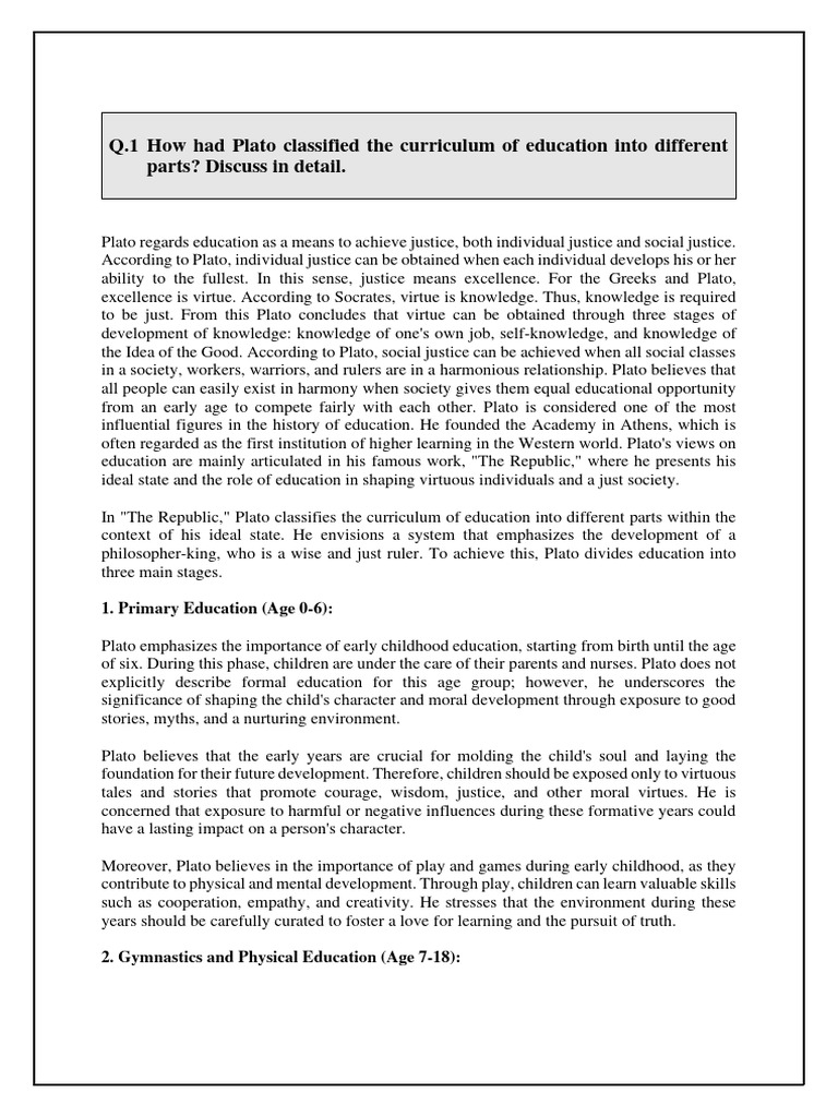 Plato's Educational Curriculum Breakdown | PDF | John Dewey ...