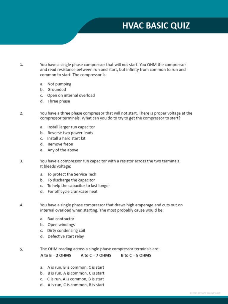 HVAC Basic Quiz | PDF | Thermostat | Heat Pump