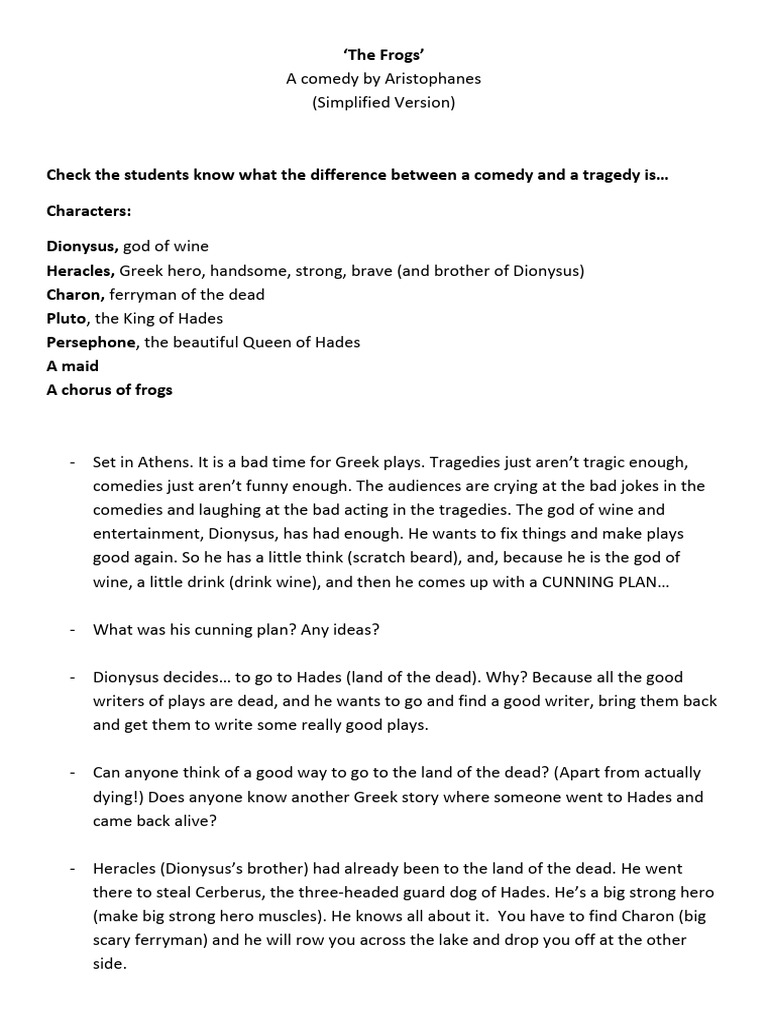 The-Frogs-Play-Script SIMPLIFIED | PDF | Hades | Dionysus