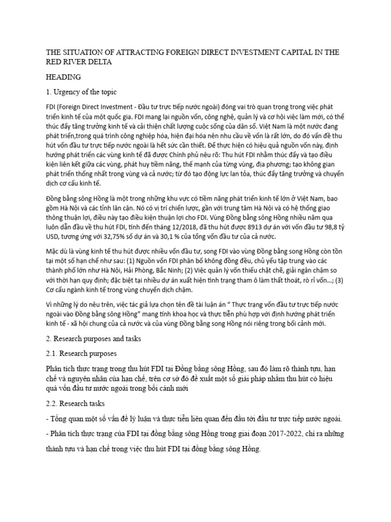 OUTLINE ĐỀ ÁN - FDI | PDF