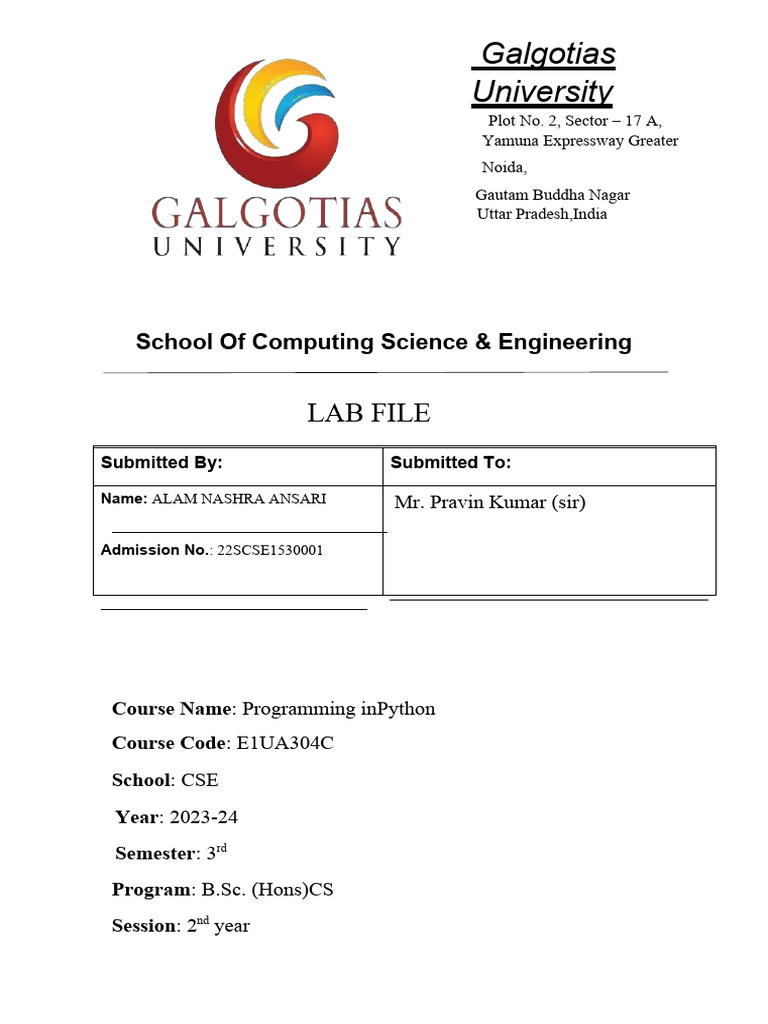 Python Lab File | PDF | Matrix (Mathematics) | Python (Programming ... Python Lab File | PDF | Matrix (Mathematics) | Python (Programming ...
