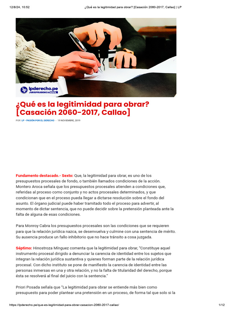 ¿qué Es La Legitimidad Para Obrar Casación 2060 2017 Callao Lp