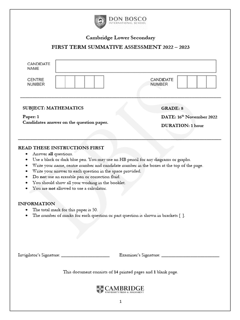 Grade 8 Math Assessment 2022 | PDF | Mathematics