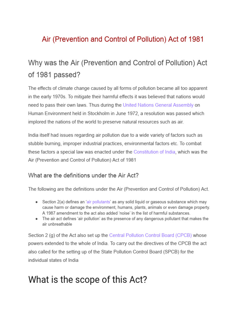 Air (Prevention and Control of Pollution) Act of 1981 | PDF | Pollution ...