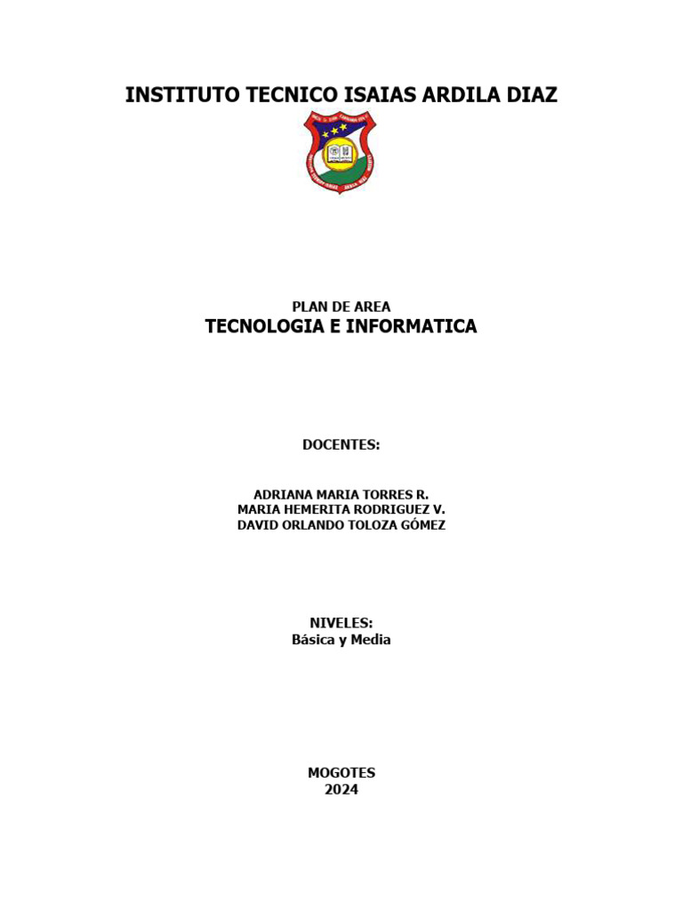 PLAN DE AREA TECNOLOGIA INFORMATICA 2024 | PDF | Evaluación | Conocimiento