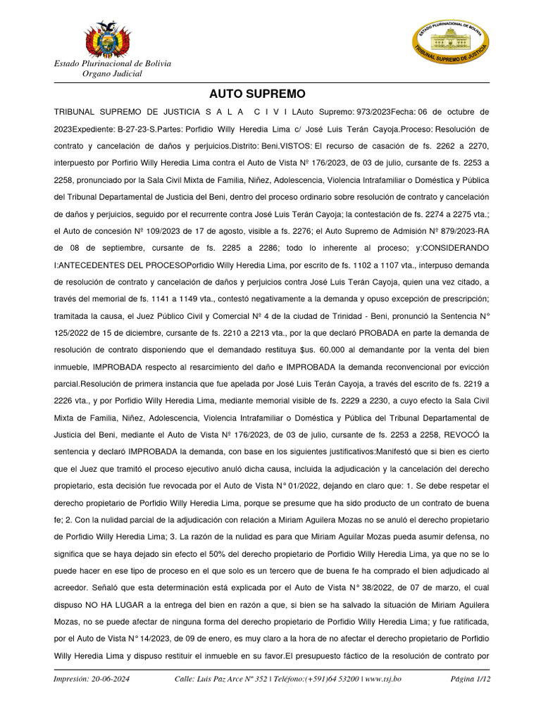 Auto Supremo 973:2023 Ultra Petita | PDF | Apelación | Caso de ley