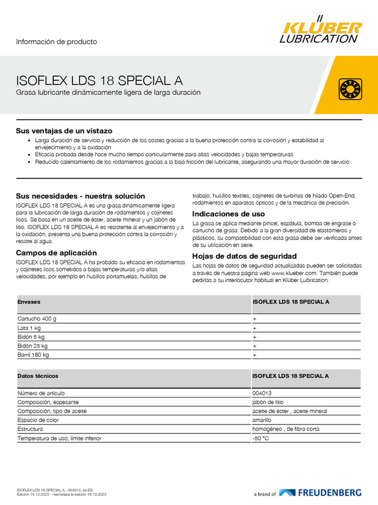 ISOFLEX LDS 18 SPECIAL A 004013 PI ES Es | PDF | Rodamiento (Mecánico ...