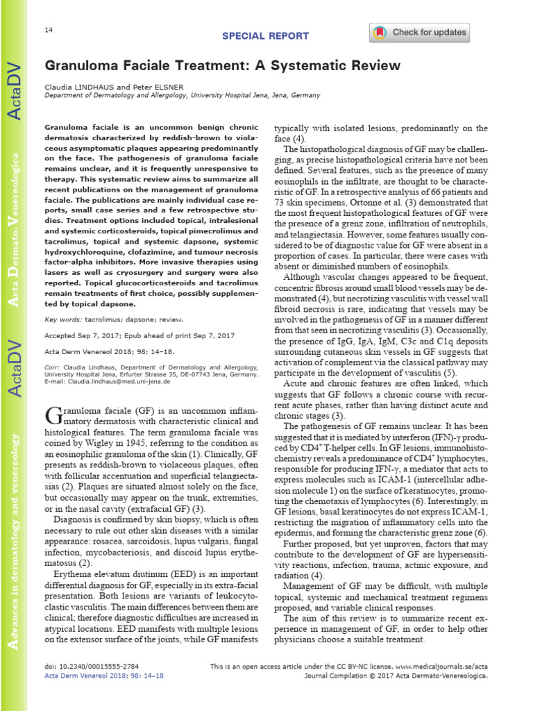 Granuloma Faciale Treatment - A Systematic Review | PDF | Topical ...