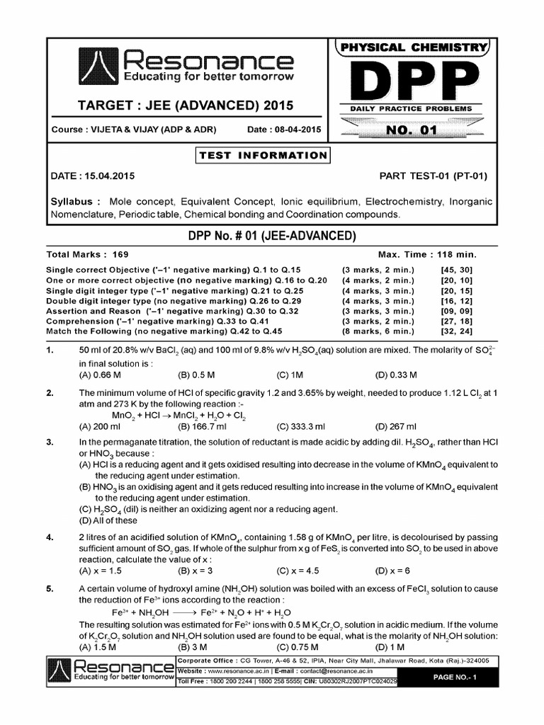 Resonance Chemistry DPP's | PDF | Coordination Complex | Chemical Bond