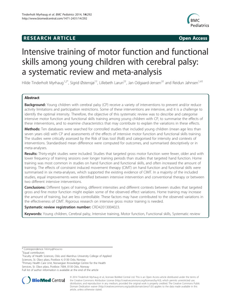 Intensive Training of Motor Function For CP | PDF | Systematic Review ...