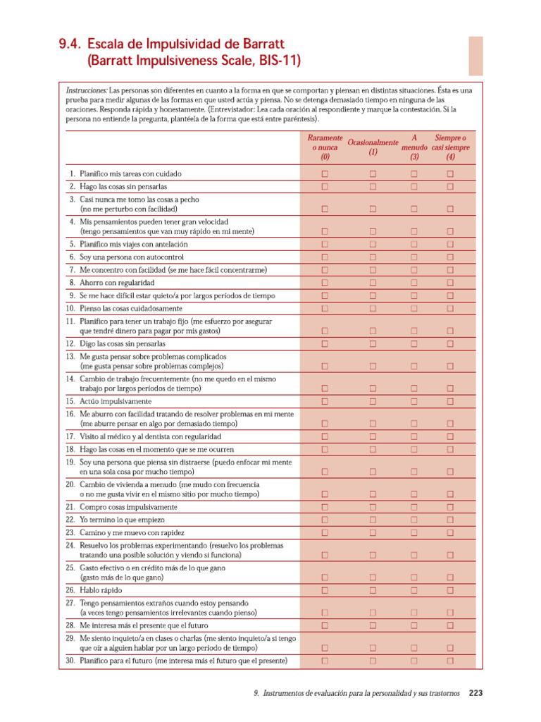 Escala de Impulsividad de Barratt - Adoles. Adultos | PDF
