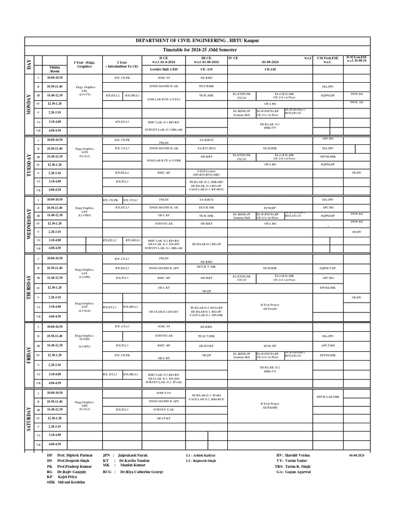 2024-25 Civil Engineering Timetable | PDF
