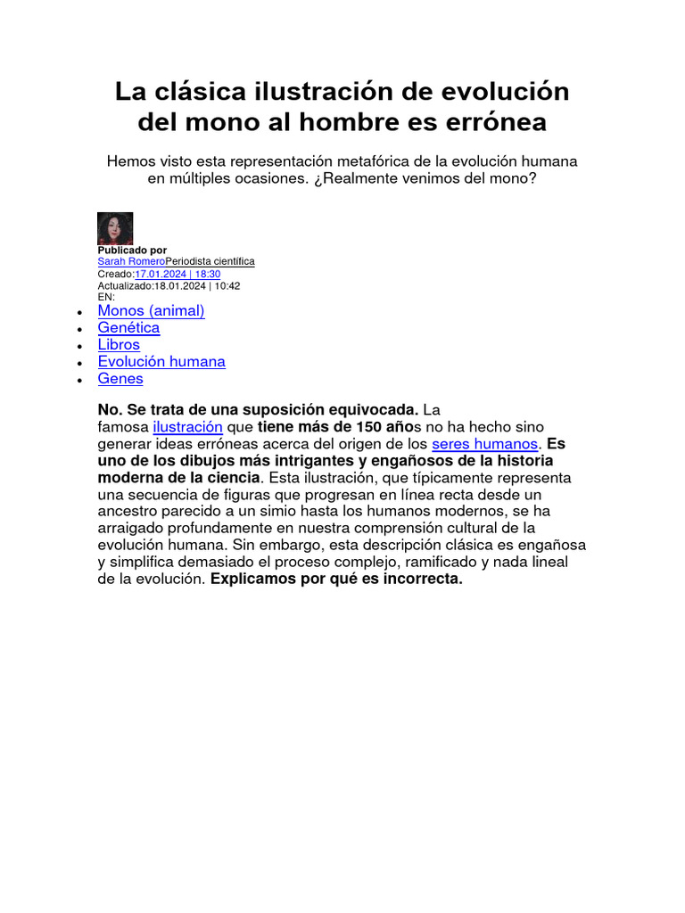 La clásica ilustración de evolución del mono al hombre es errónea | PDF ...