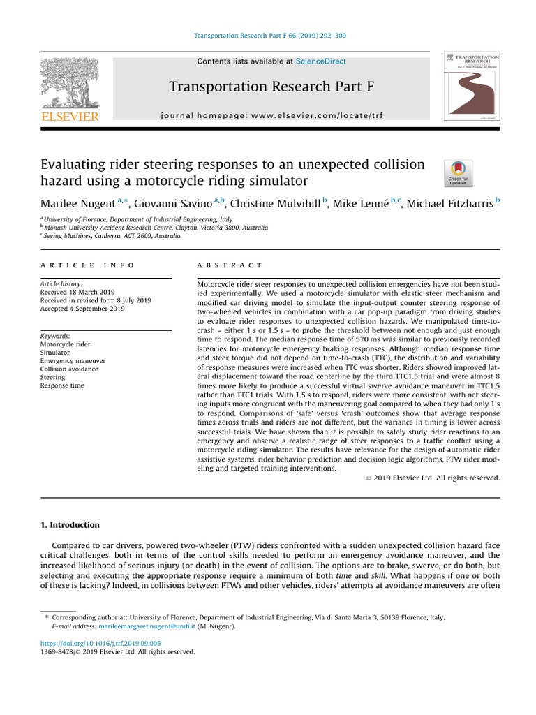 Rider Response To Collision by Motorcycle Simu | PDF | Simulation | Traffic Collision