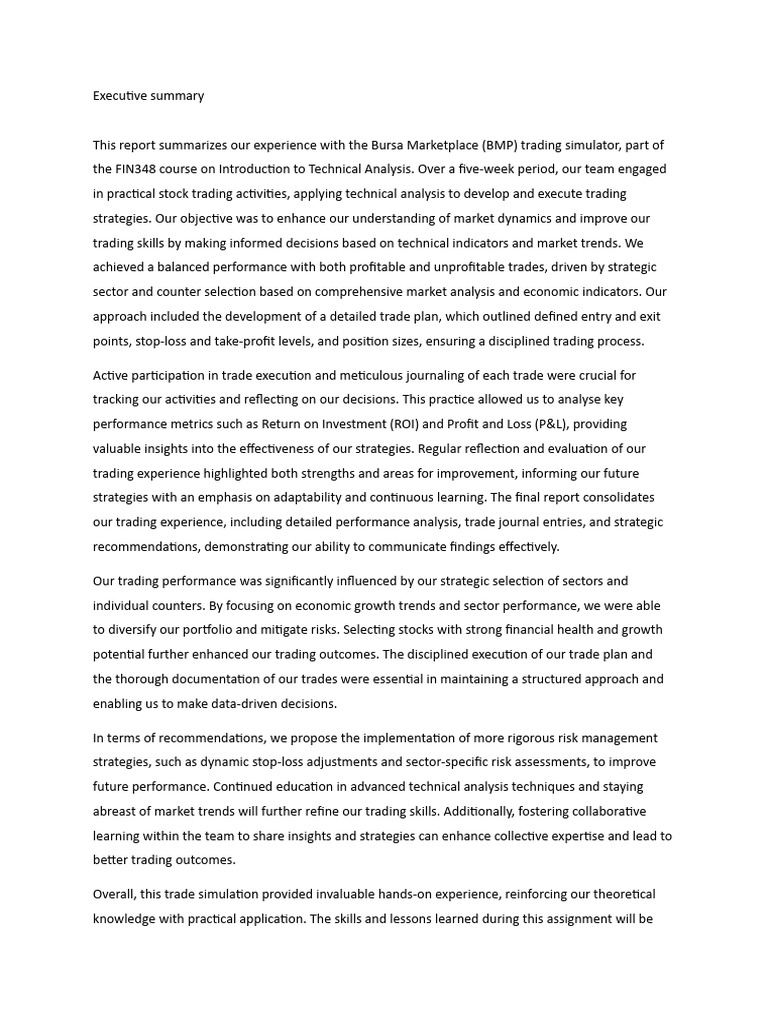Executive summary fin 348 | PDF | Risk | Technical Analysis