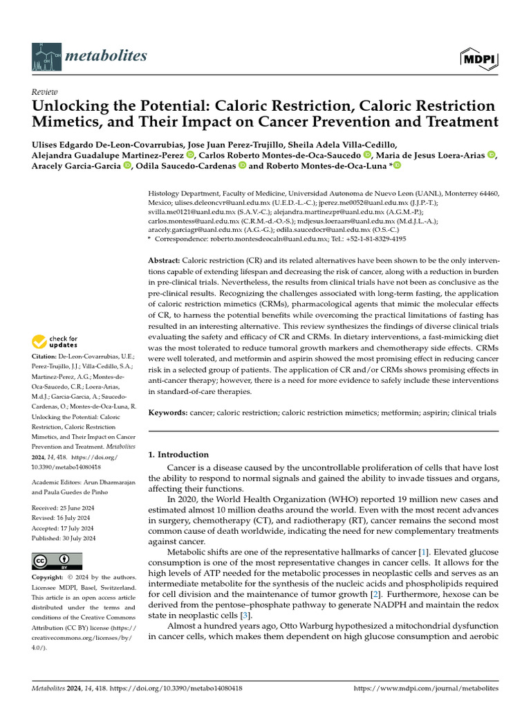 Unlocking The Potential Caloric Restriction Calori | PDF | Cancer ...