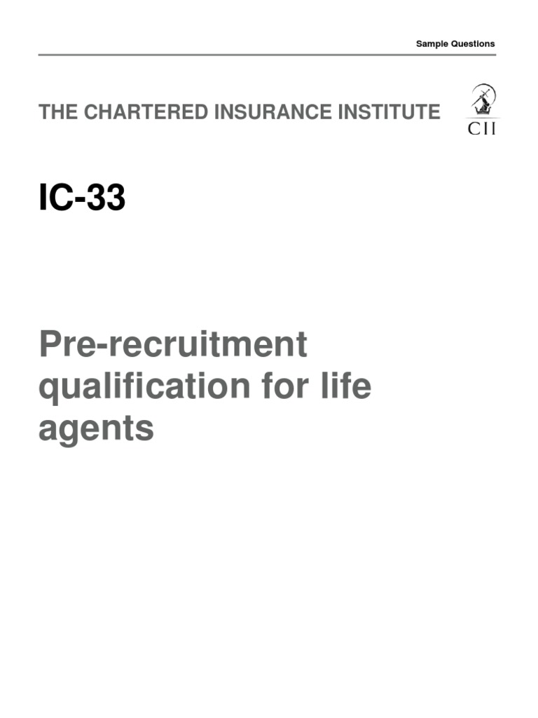 IRDA Agency New Exam - IC33 Sample Questions | PDF