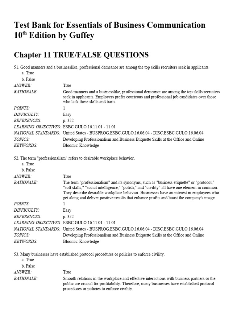 T-F Chapter011 Professionalism at Work Business Etiquette Ethics ...