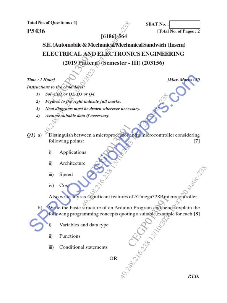 Be - Mechanical Engineering - Semester 3 - 2023 - October - Electrical and Electronics ...
