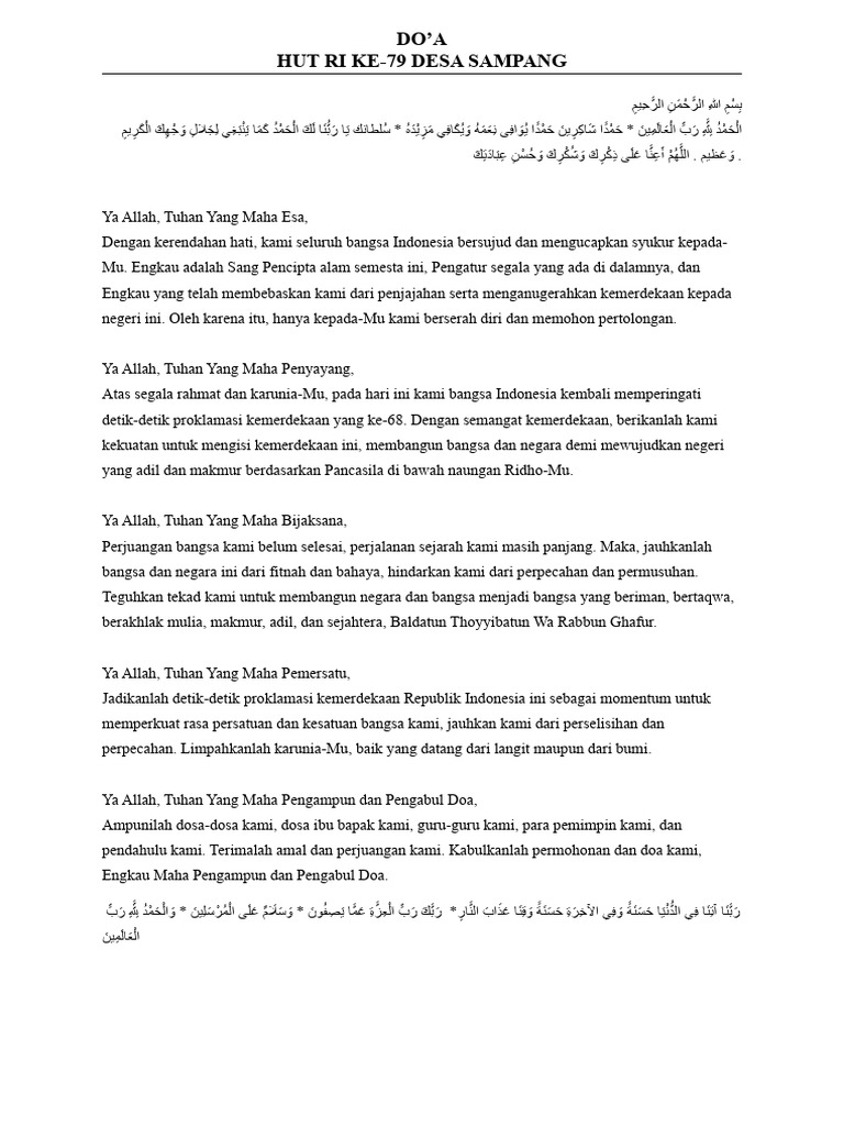 Doa Hut Ri 79 Desa Sampang | PDF