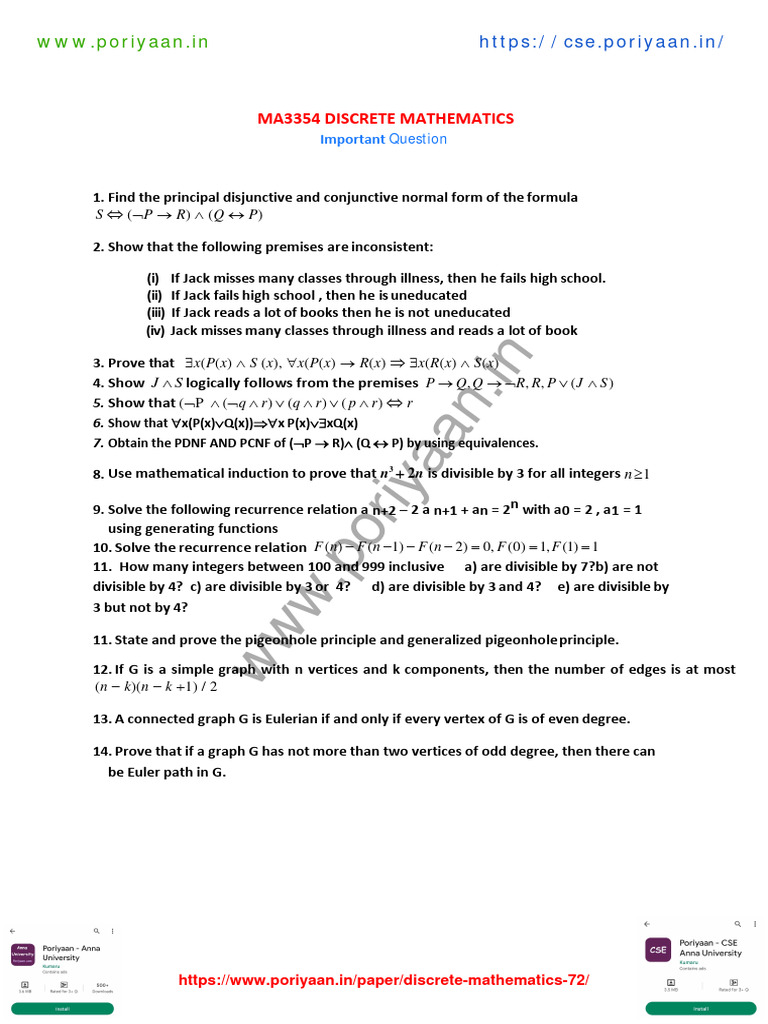 MA3354-Reg2021-Discrete Mathematics-Important Questionssss | PDF ...