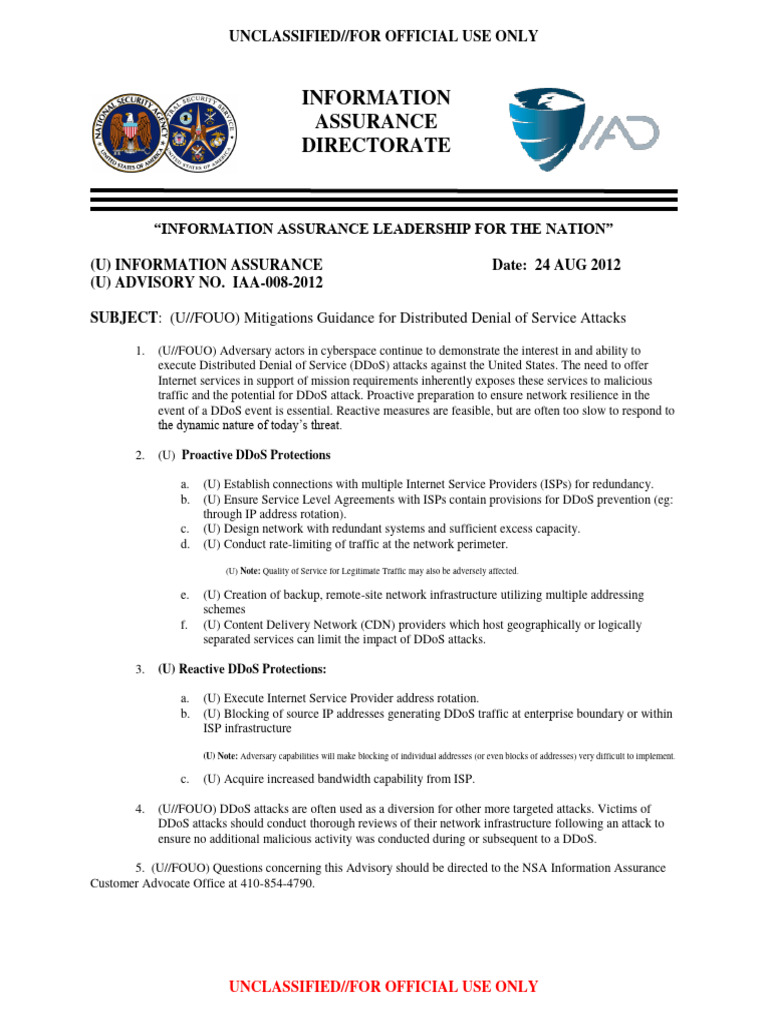 Nsa Iad Ddos | PDF | Denial Of Service Attack | Computer Network