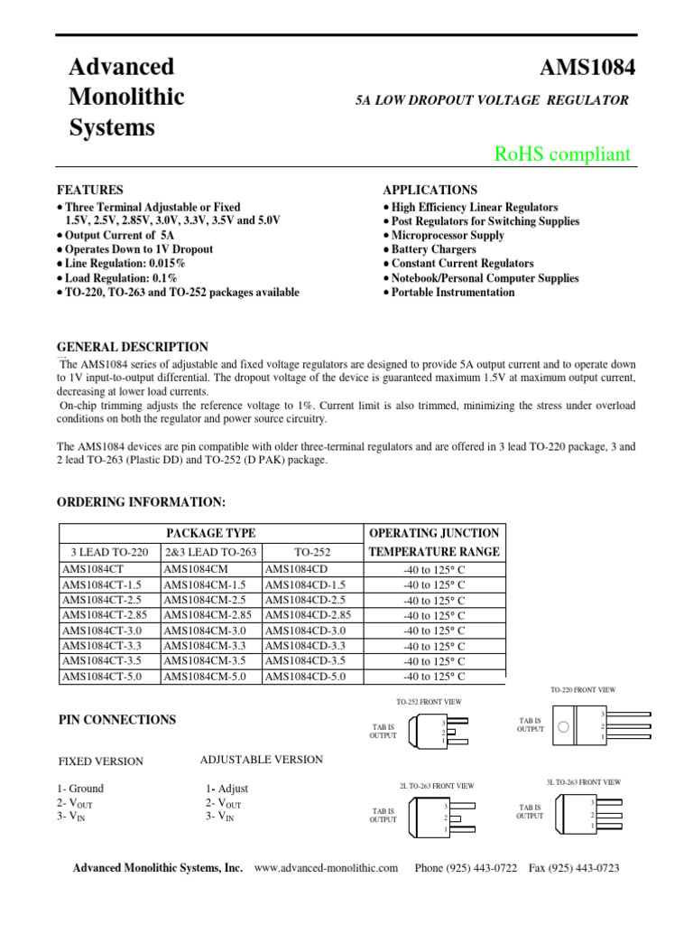 Circuito Integrado AMS1084 | PDF | Capacitor | Electrical Resistance ...