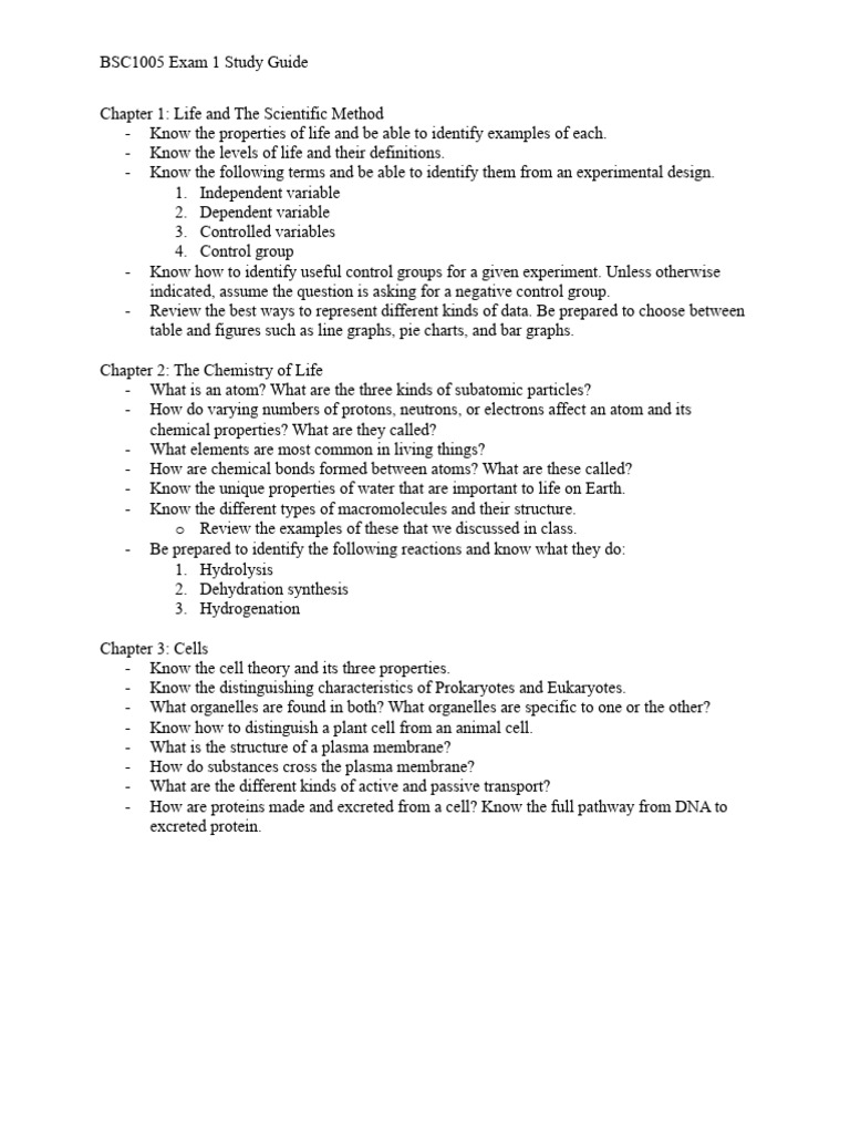 BSC1005 - Exam 1 Studyguide | PDF | Wellness