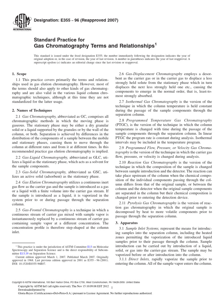 ASTM E355-96 Reapproved 2007 Standard Practice For Gas Chromatography ...