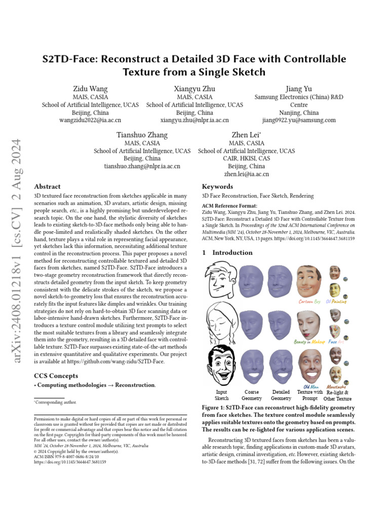 S2TD-Face Reconstruct A Detailed 3D Face With Cont | PDF | Texture ...